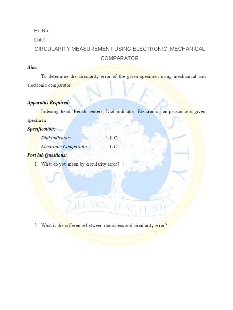 Circularity Measurement Using Electronic, Mechanical Comparator | PDF ...