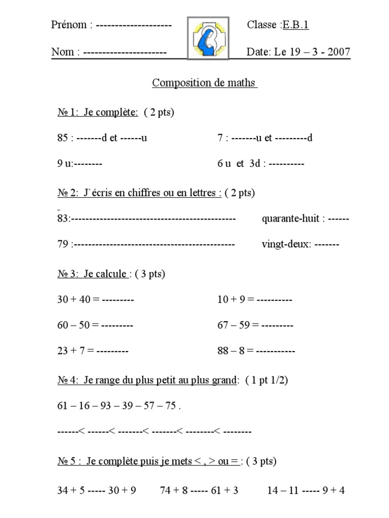 Examen de mathématiques E.B.1 | PDF | Des sports