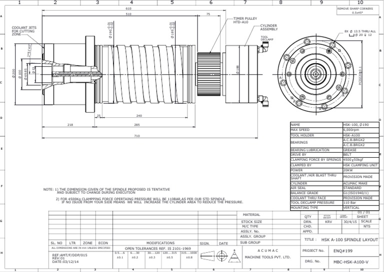 0.5x45° Remove Sharp Corners: Hsk A-100 Spindle Layout ENQ#199 MBC-HSK ...