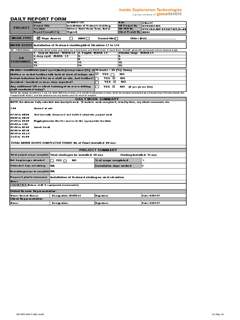 Daily Report Form: Project | PDF | Nature