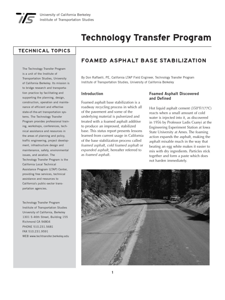 Foamed Asphalt Base Stabilization | PDF | Road Surface | Asphalt
