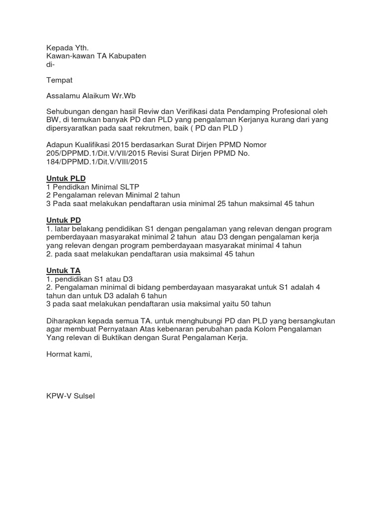 Contoh Surat PLD PD | PDF