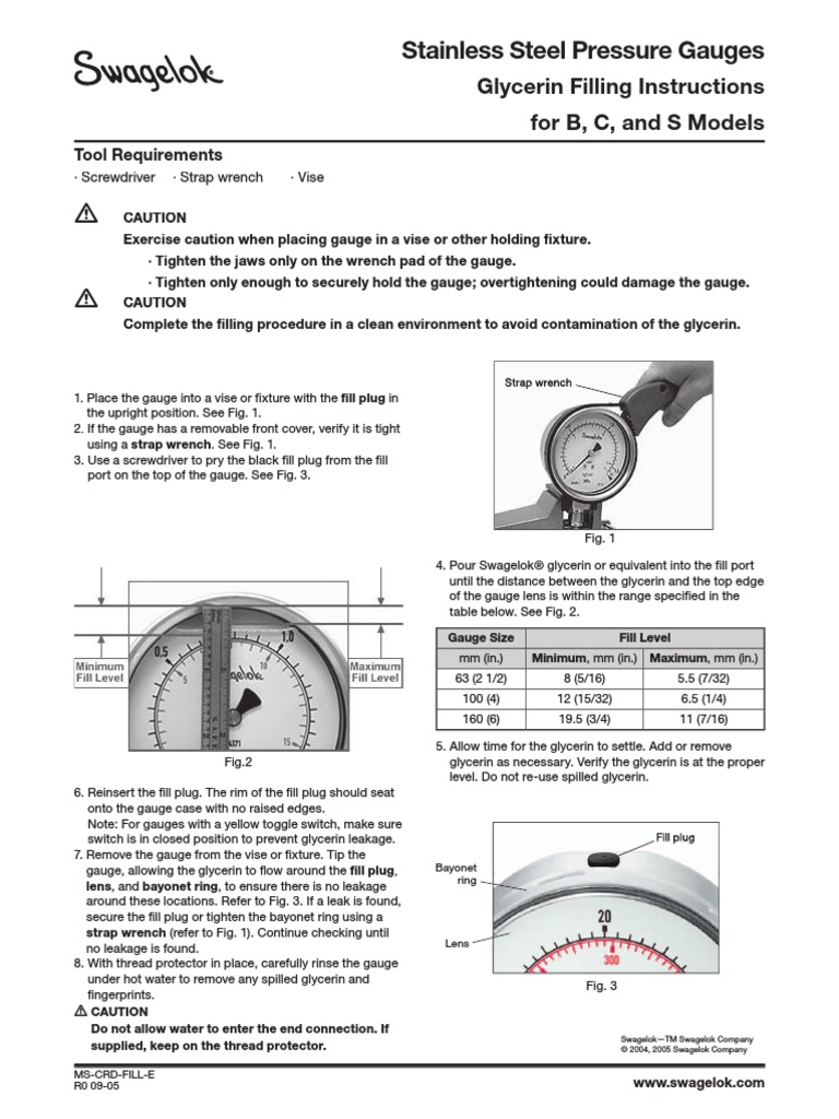 Stainless Steel Pressure Gauges Glycerin Filling Instructions | PDF ...