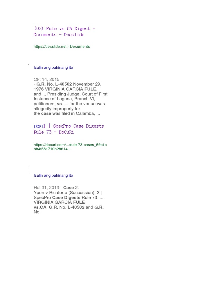 Fule Vs CA Digest - Documents - Docslide: G.R. L 40502 Fule | PDF ...