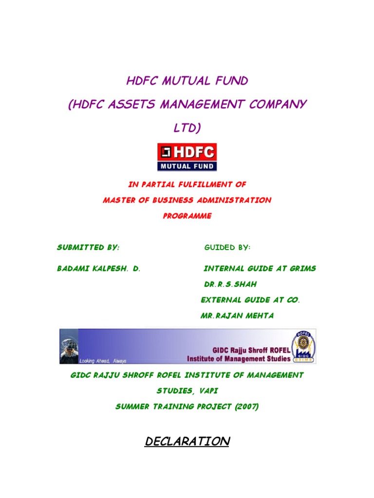 HDFC Mutual Fund (HDFC Assets Management Company LTD) : Declaration ...