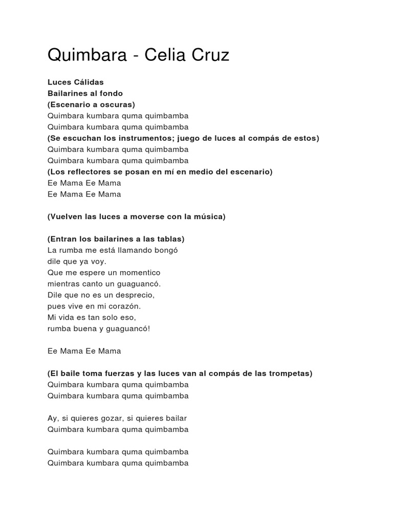 Quimbara de Celia Cruz: Letra y Ritmo | PDF