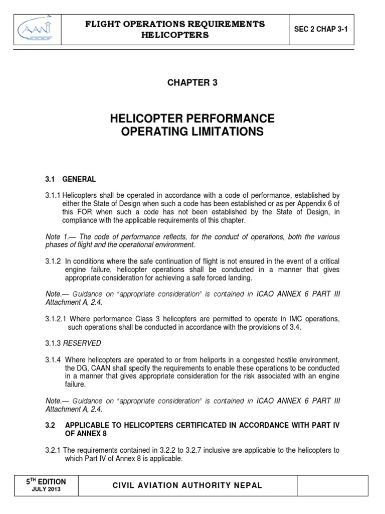Helicopter Performance Operating Limitations: Flight Operations ...