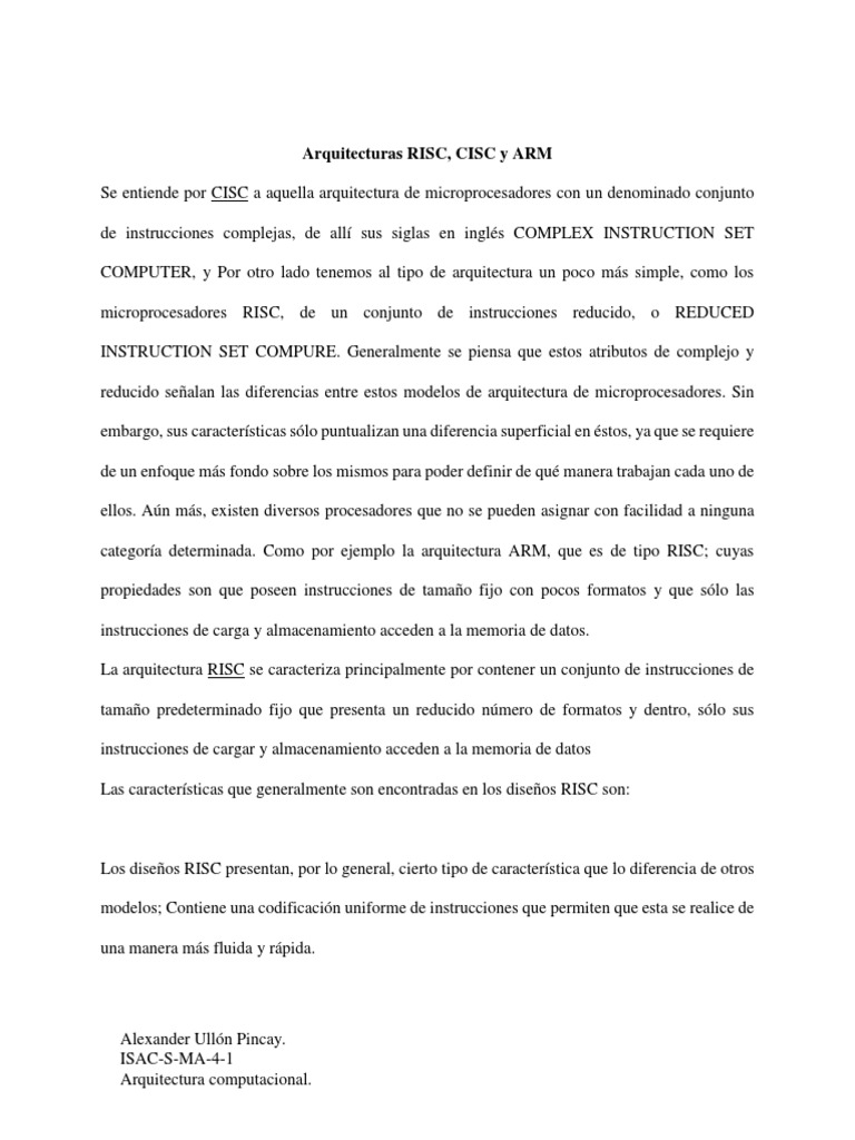 Arquitecturas de Procesadores RISC, CISC y ARM | PDF | Unidad Central ...