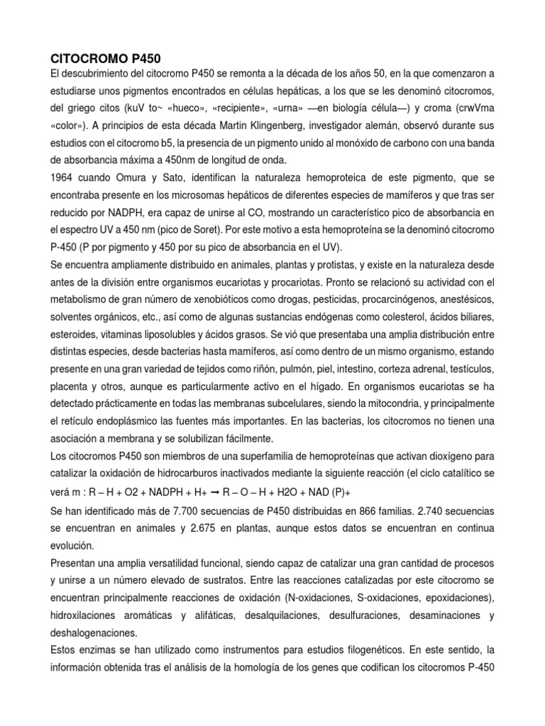 El descubrimiento y funciones del citocromo P450, una superfamilia de hemoproteínas clave en el ...