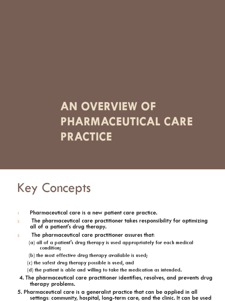 An Overview of Pharmaceutical Care Practice | PDF | Pharmacy | Medical ...