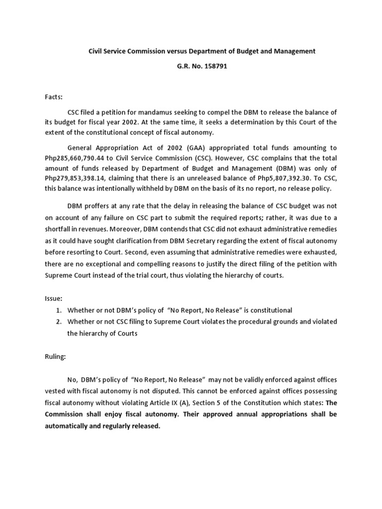 Civil Service Commission Versus Department of Budget and Management ...