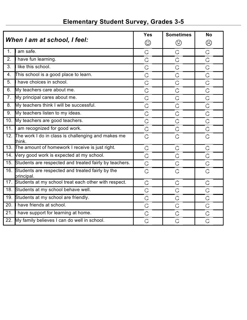 Elementary Student Survey | PDF | Wellness