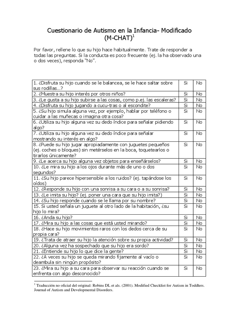 AUTISMO M-Chat PDF | PDF | Juguetes | Salud y bienestar