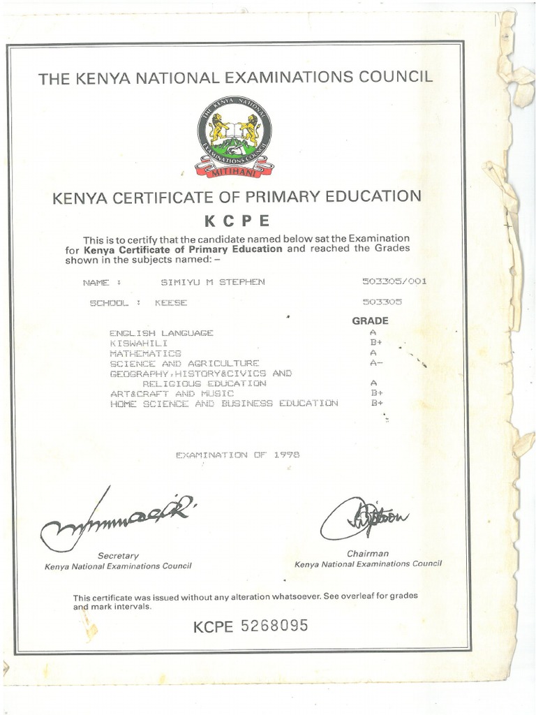 KCPE Certificate | PDF