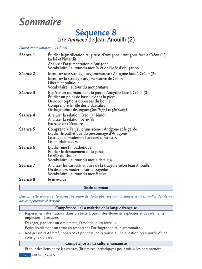 Francais-Sequence-08 Antigone PDF | PDF | Sémiotique | Linguistique
