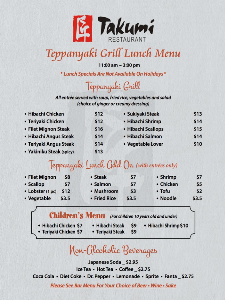 Teppanyaki Grill Lunch Menu | PDF