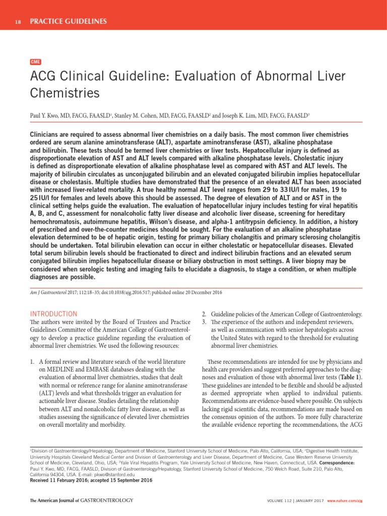 ACG Abnormal Liver Chemistries Guideline 2017 | PDF | Hepatitis ...