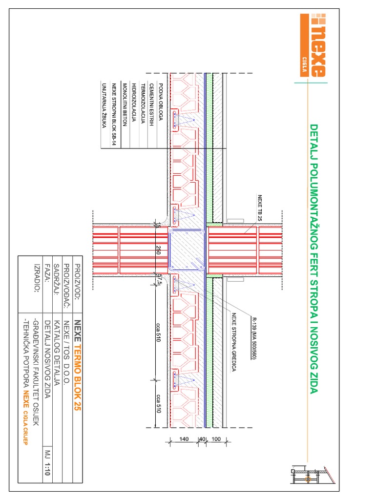 Detalj Polumontažnog Fert Stropa I Nosivog Zida TB 25 PDF | PDF