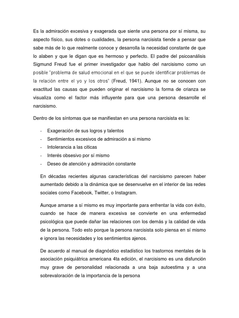 Es La Admiración Excesiva y Exagerada Que Siente Una Persona Por Sí ...