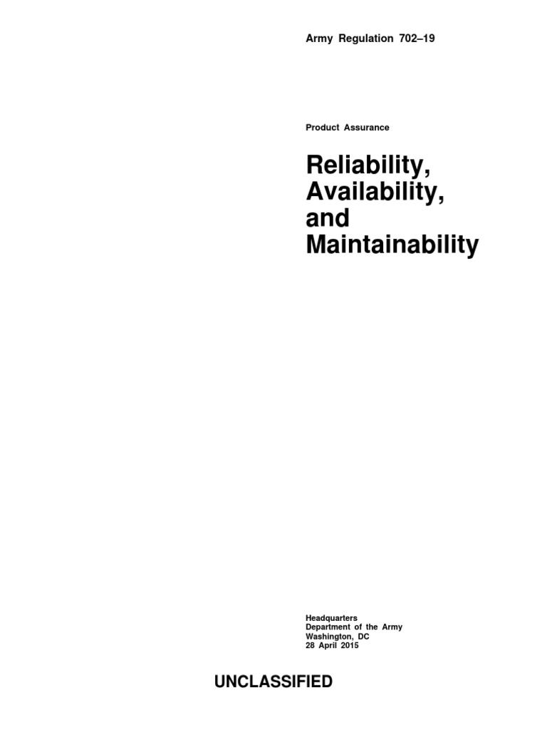 ARMY 702-19 Reliability - Availability and Maintainability PDF | PDF ...