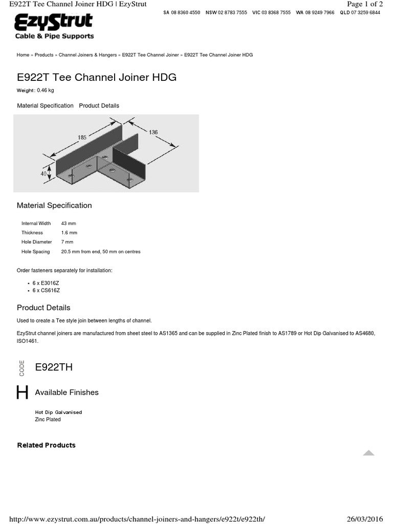 Ezystrut Channel Joiners and Hangers | PDF | Galvanization | Manufactured Goods
