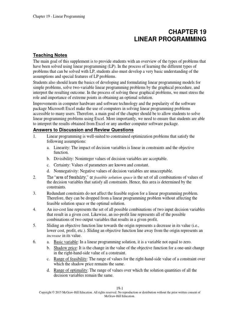 Chapter 19 LInear Programming PDF | PDF | Linear Programming | Mathematical Optimization