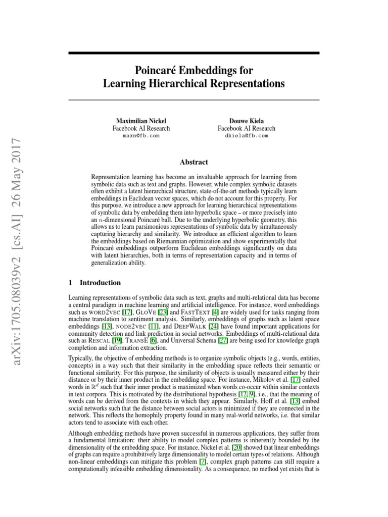 Poincaré Embeddings For Learning Hierarchical Representations PDF | PDF | Gradient | Space