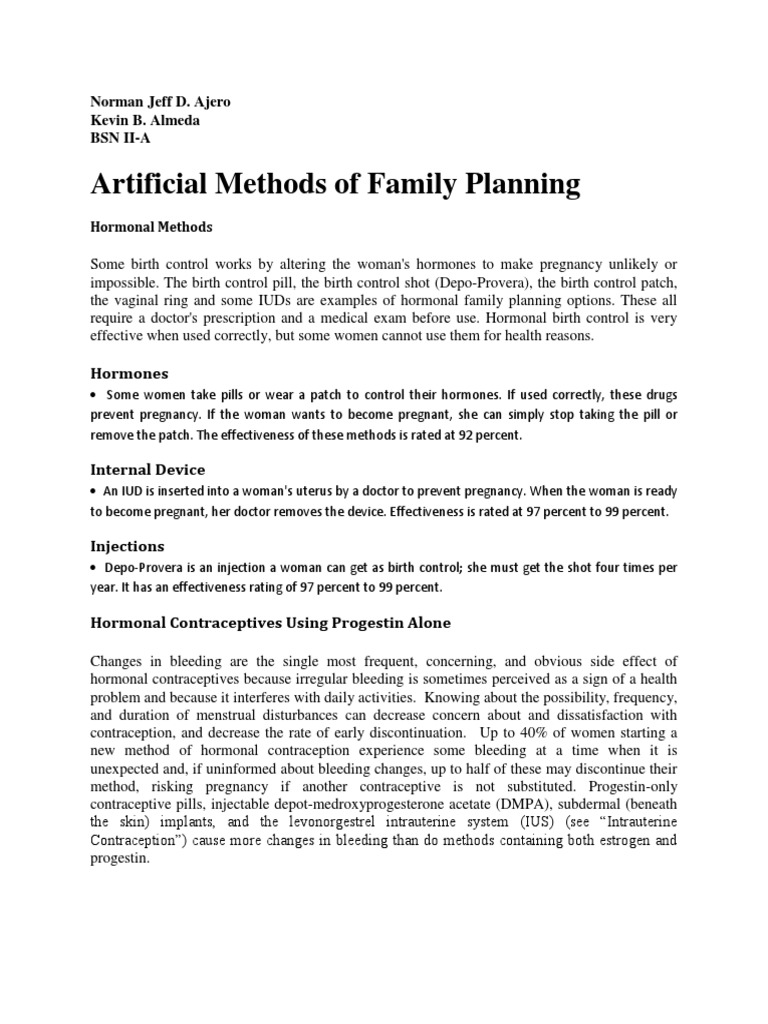 Artificial Methods of Family Planning | PDF | Combined Oral ...