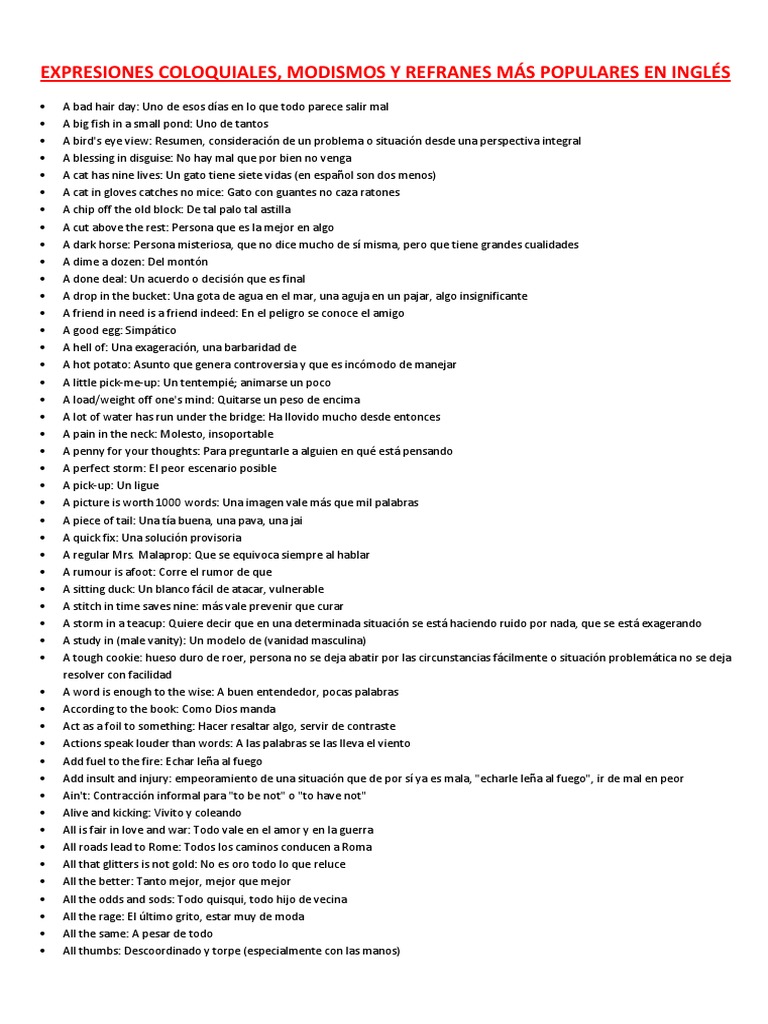 Expresiones, Modismos y Refranes | PDF