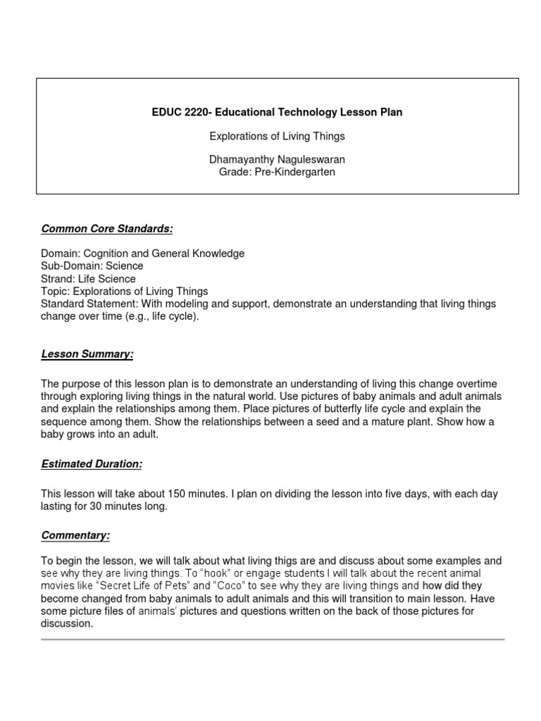 EDUC 2220-Educational Technology Lesson Plan: Common Core Standards | PDF | Lesson Plan ...