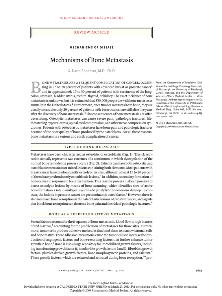 Mechanisms of Bone Metastasis Roodman GD | PDF | Bone | Metastasis