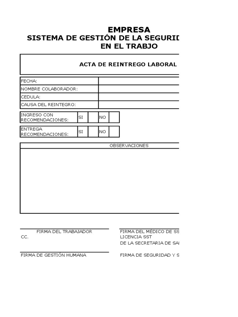 Formato Acta Reintegro | PDF