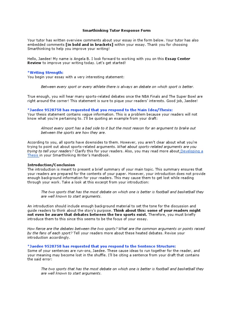 Smarthinking Tutor Response Form: Writing Strength | PDF | Linguistics