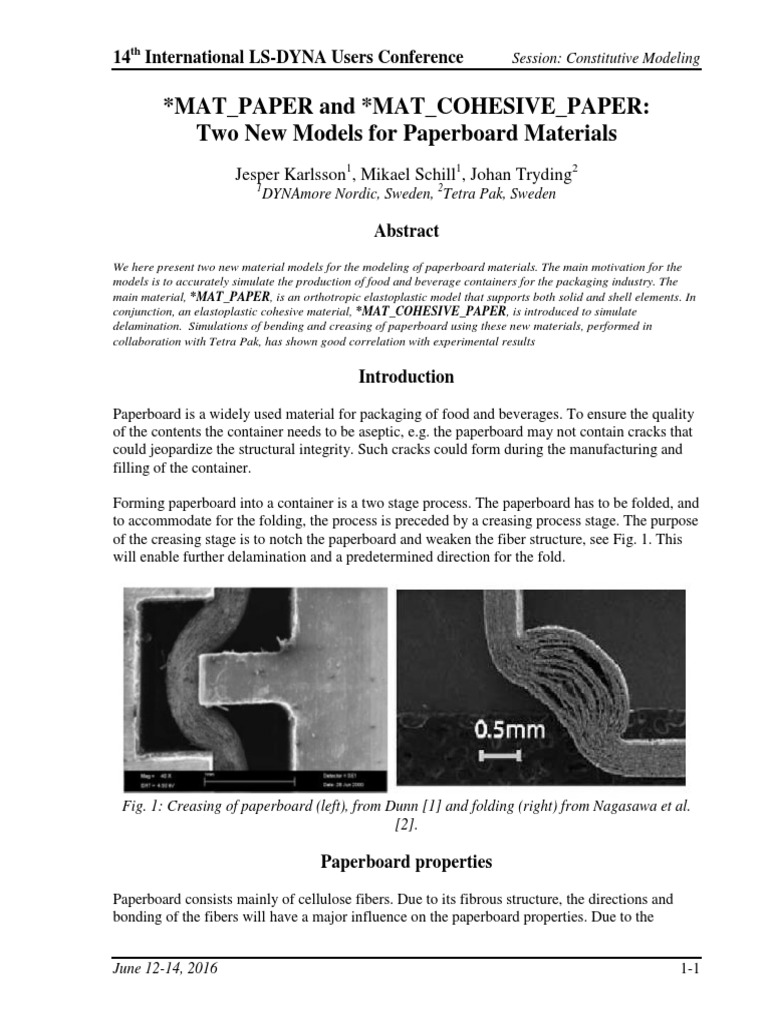 MAT - PAPER and MAT - COHESIVE - PAPER - Two New Models For Paperboard ...