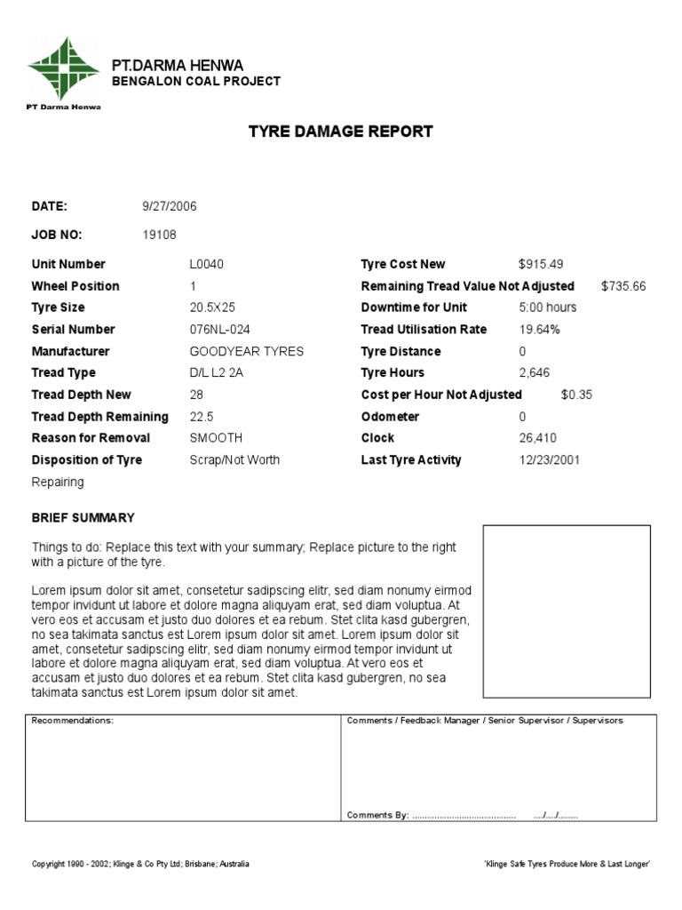 Tyre Damage Report: PT - Darma Henwa | PDF | Tire | Wheel