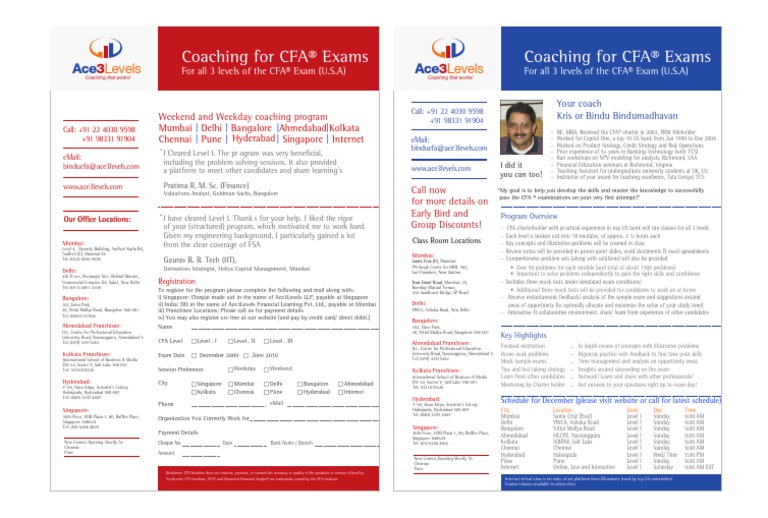 Ace 3 Levels Cfa Brochure 2009 | PDF | Financial Services | Business