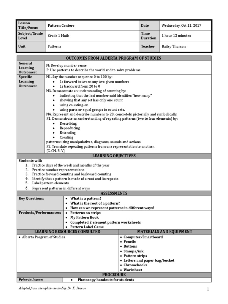 Grade 1 Math: Exploring Patterns | PDF | Educational Assessment | Learning