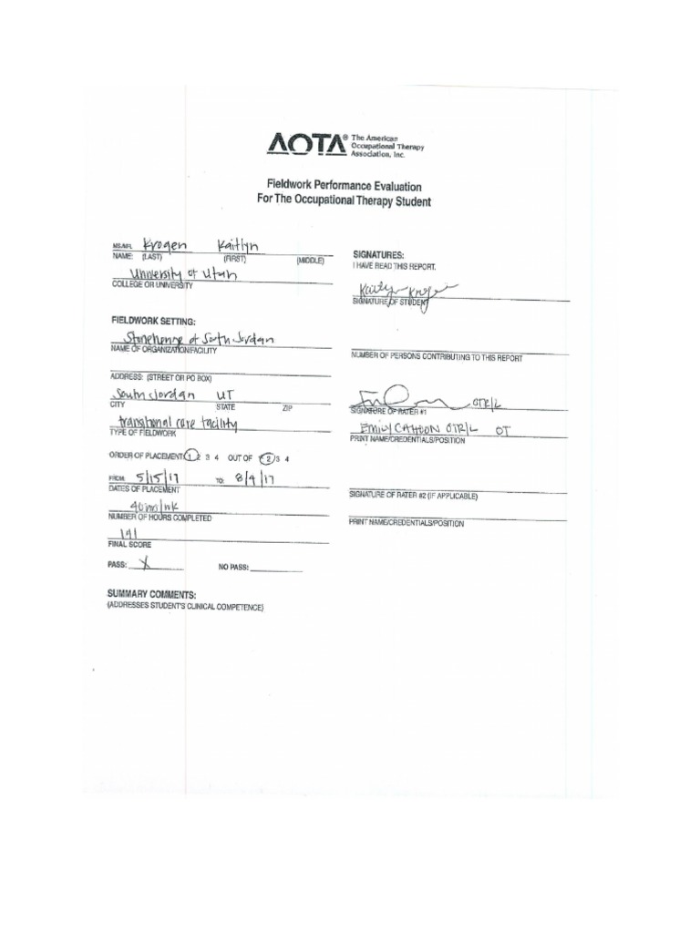 Aota Fieldwork Performance Evaluation - Stonehenge | PDF