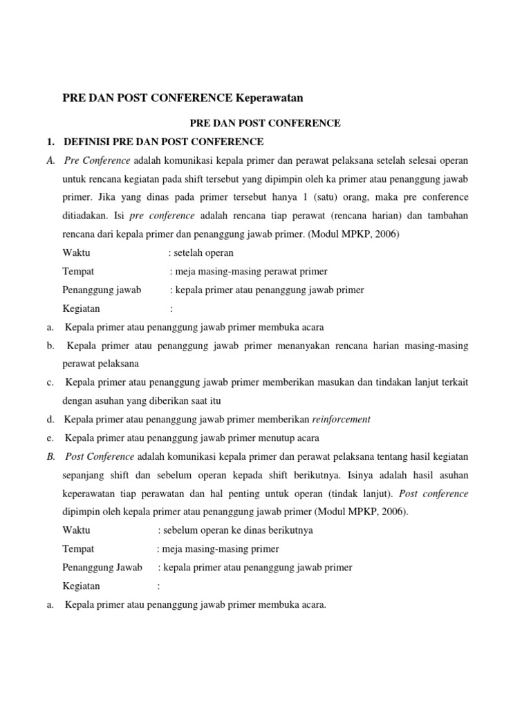 PRE DAN POST CONFERENCE Keperawatan | PDF