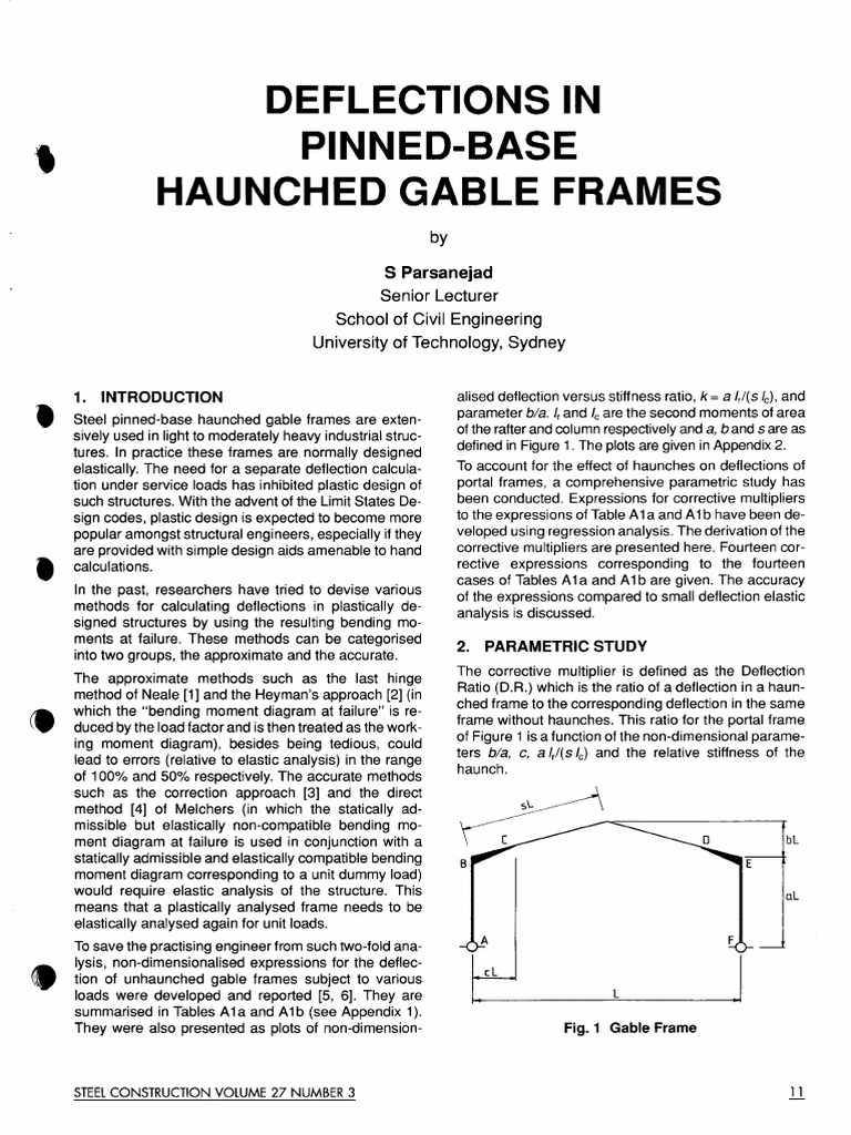 Deflections in Pinned Base Haunched Gable Frames | PDF