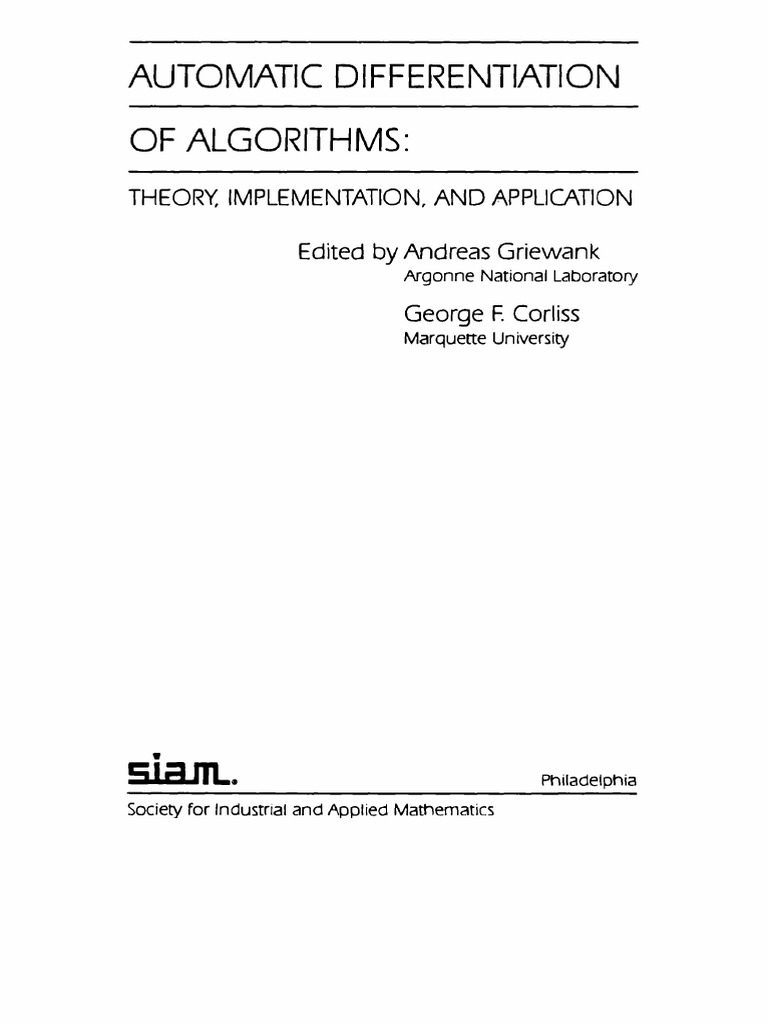 Automatic Differentiation of Algorithms - Theory, Implementation, and Application | PDF