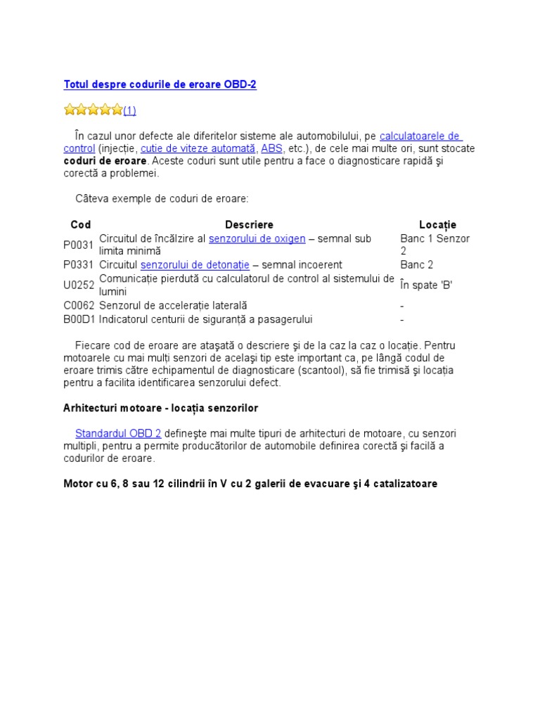 Codurile de Eroare OBD PDF | PDF