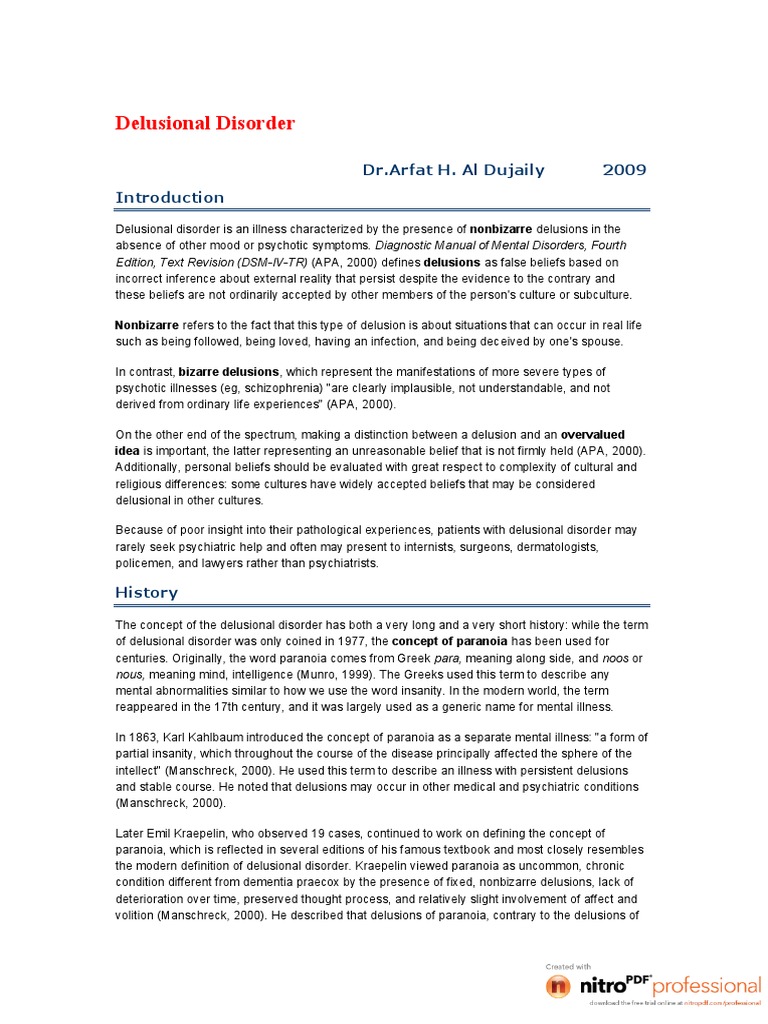 Delusional Disorder | PDF | Delusion | Paranoia
