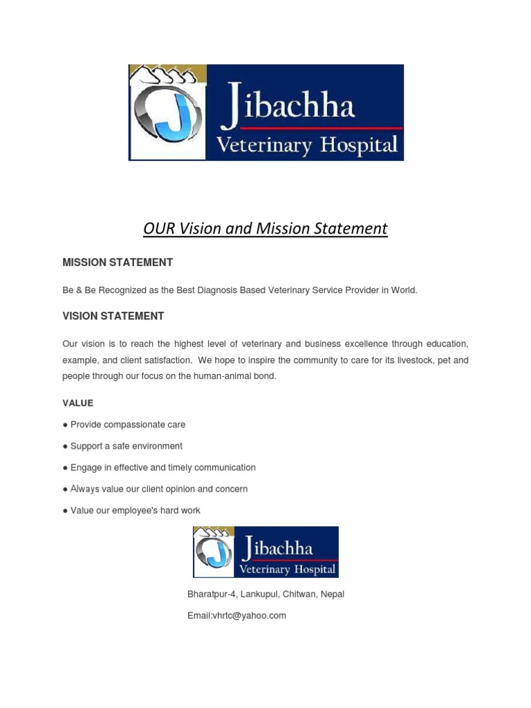 Jibachha Veterinary Hospital OUR Vision and Mission Statement | PDF