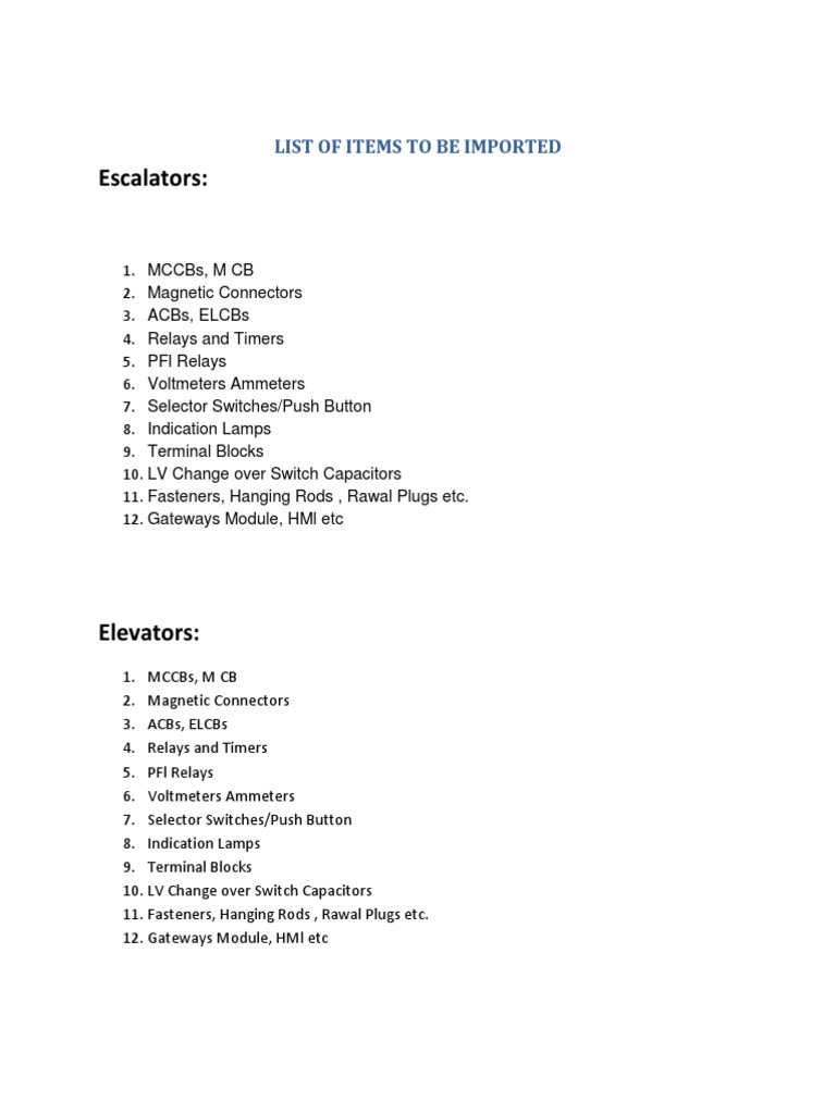 Escalators:: List of Items To Be Imported | PDF | Computers ...