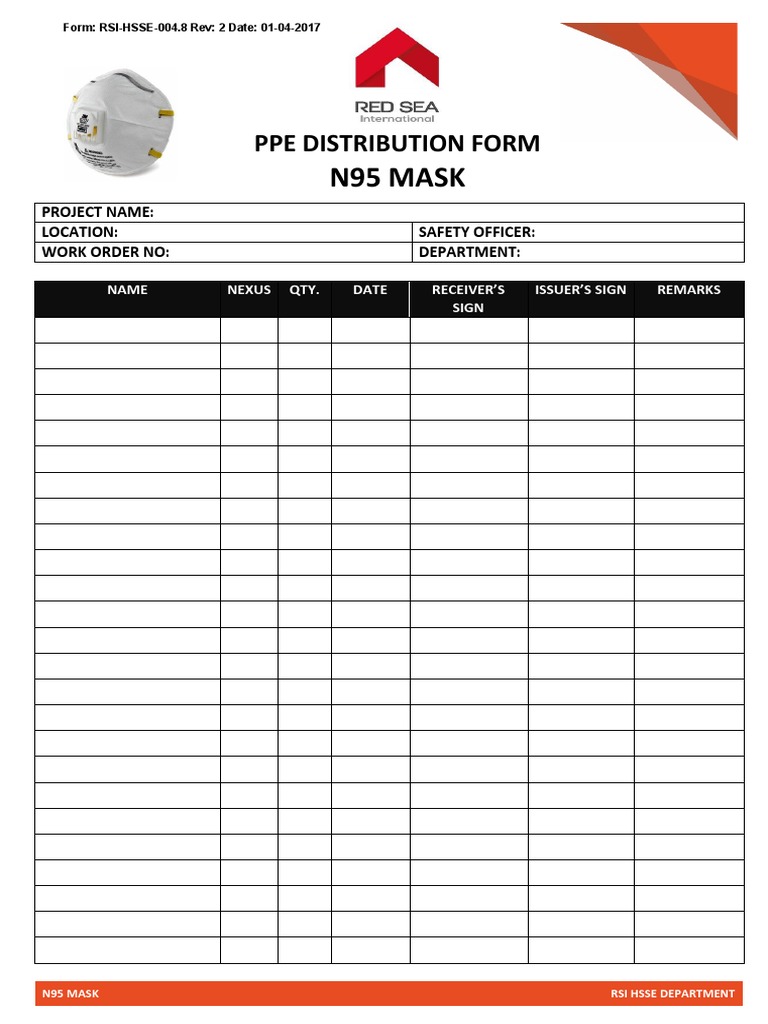N95 Mask PPE Distribution Form | PDF