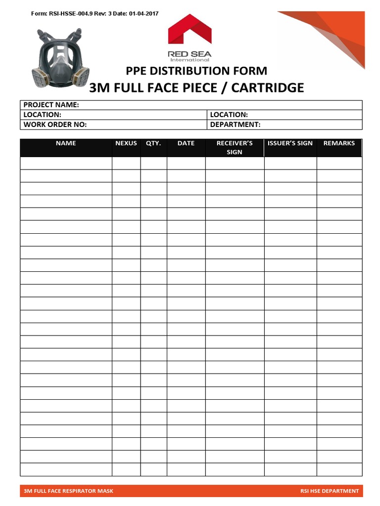 4.9 Ppe Distribution Form 3m Full Face Respirator Mask | PDF