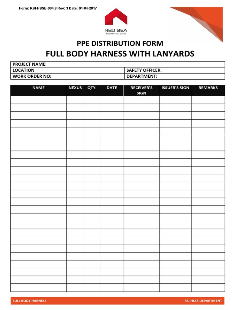 PPE Distribution Form for Full Body Harness | PDF