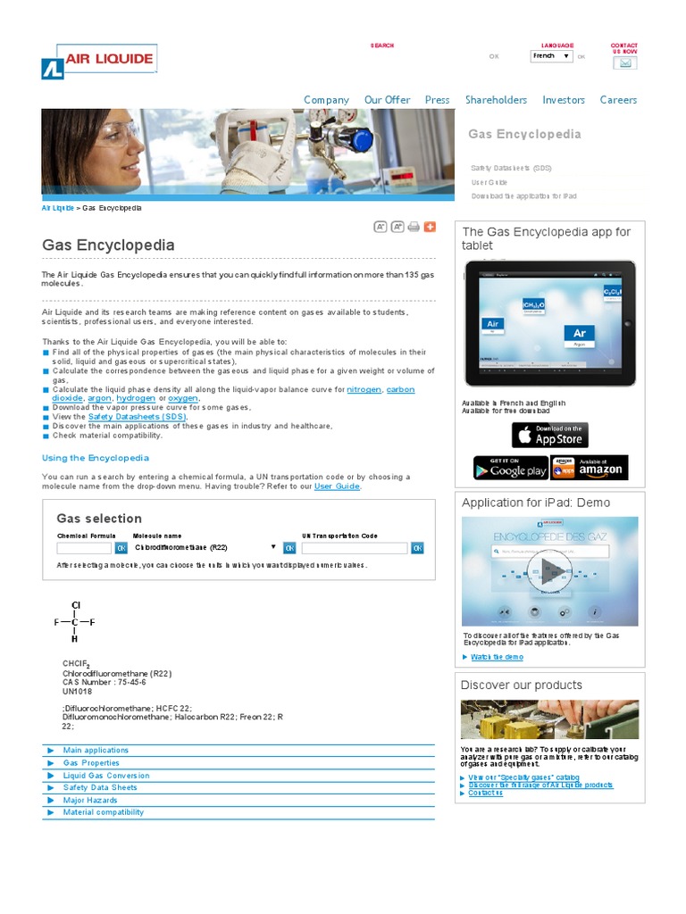Chlorodifluoromethane (R22), CHClF2, Physical Properties, Safety, MSDS, Enthalpy, Material ...