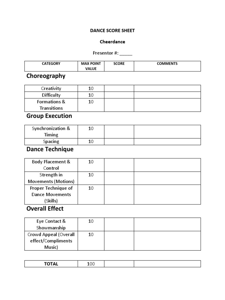 Dance Score Sheet | PDF
